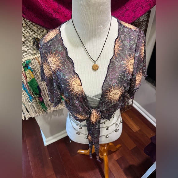 Tops | Sun And Moon Patterned Sheer Tiefront Top | Poshmark